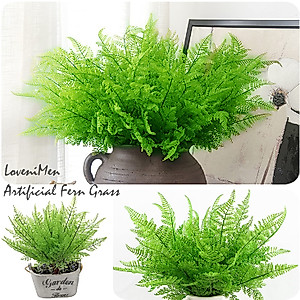 LOVENIMEN Artificial Fern Leaves Plants, Plastic Shrubs Grass Fake Bushes 2pcs, Outdoor Indoor Greenery Home Garden Décor Verandah Planting Filler Table Centerpieces Arrangements DIY Decoration