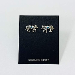 Turquoise Gemstone Wolf with Paw Southwestern Style 925 Sterling Silver Post Back Stud Earrings for Women