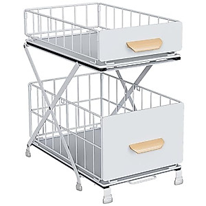 StorageWorks Cabinet Organizer, 2 Tier Pull Out Cabinet Organizer, Bathroom Under Sink Organizer, Pantry Basket, White