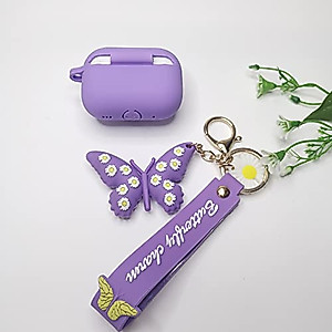 for Airpods Pro 2nd Generation Case Cover 2022, Cute Cartoon 3D Butterfly Charm Soft Silicone Skin Women Girls Kids Teens Kit Cases with Fun Cool Keychain for Apple Airpods Pro 2nd Gen (Purple)