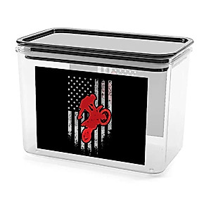 Motocross Dirt Bike USA American Flag Storage Box Plastic Food Organizer Container Canisters with Lid for Kitchen