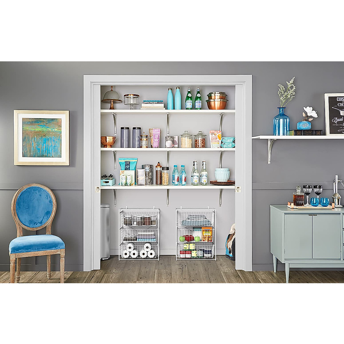 ClosetMaid Wire Basket 3 Drawer Organizer Unit with Shelf for Pantry, Closet, Clothes, Linens, Sturdy Steel, Easy Assembly, White