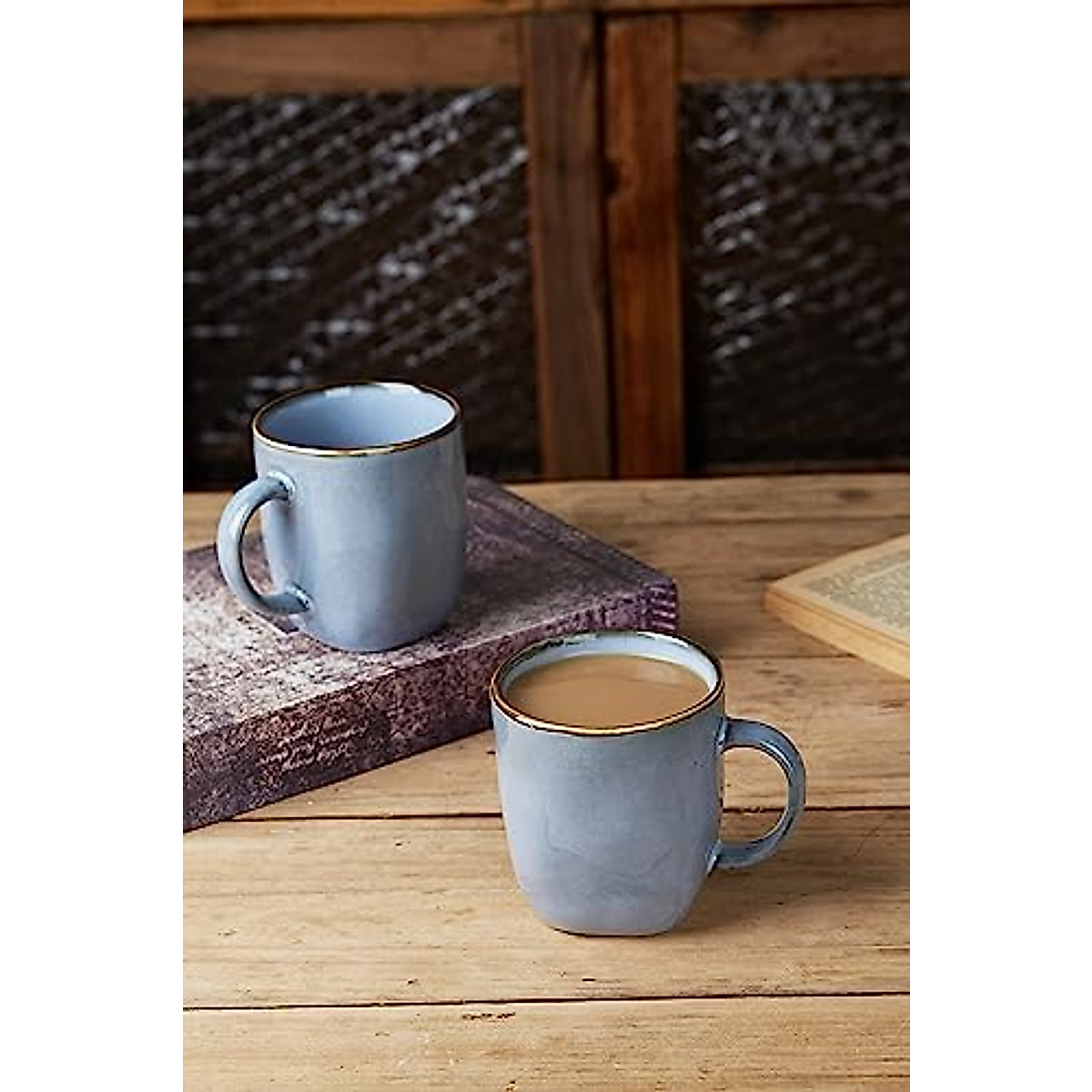 famiware Coffee Mugs Set of 4, Ocean Square 13oz Coffee Cup Set with Handle for Cocoa, Milk, Hot Chocolate, Tea, Water, Stoneware Cups for Kitchen, Reactive Glaze, Microwave and Dishwasher Safe, Blue