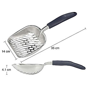 SNUGENS Cat Litter Scoop, Extra Large Aluminum Alloy Sifter, Deep Shovel Poop Sifting with Long Handle, Pooper Lifter Works with All Type of Cat Litter, Metal Kitty Litter Scooper for Litter Box