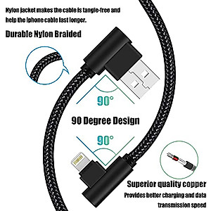 Osecet iPhone Charger 3ft MFi Certified 3 Pack 90 Degree Nylon Braided Lightning Cable Right Angle iPhone Charging Cord for iPhone 13 12 11 Pro X XS XR 8 Plus 7 6 5 and More (Black, 3 FT)
