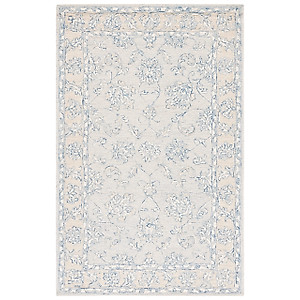 SAFAVIEH Micro-Loop Collection Area Rug - 5' x 8', Blue & Beige, Handmade Wool, Ideal for High Traffic Areas in Living Room, Bedroom (MLP535M)
