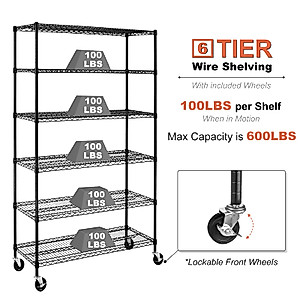 Meet perfect 6-Tier Steel Wire Shelving Unit NSF Heavy Duty 6000 LB Capacity Adjustable Storage Rack for Laundry Pantry Kitchen Closet Wire Rack in Black 1 Pack, 18" L x 48" W x 72" H