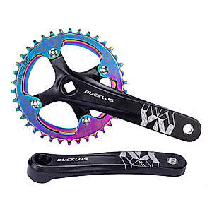 BUCKLOS MTB Mountain Bike Single Speed Square Taper Crankset -170mm Cranksets Bicycle Crank Set with 104BCD 32/34/36/38/40/42T Round/Oval Chainring Fit for Ebike/Commuter Bike