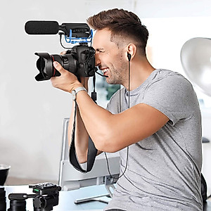 Moukey Video Microphone, Camera Microphone with Monitoring Function, Shotgun Mic for iPhone, Android Phone, Camera Sony/Nikon/Canon/DV Camcorder, Ideal for Interview/Vlogging