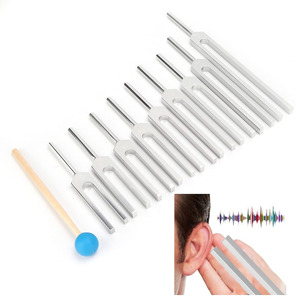 Tuning Fork Set, 9Pcs 174/285/396/417/528/639/741/852/963Hz Chakra Healing Musical Tuning Fork Hammer Set 9Pcs For Tuning Tuning-Devices Instrument Tuner Device