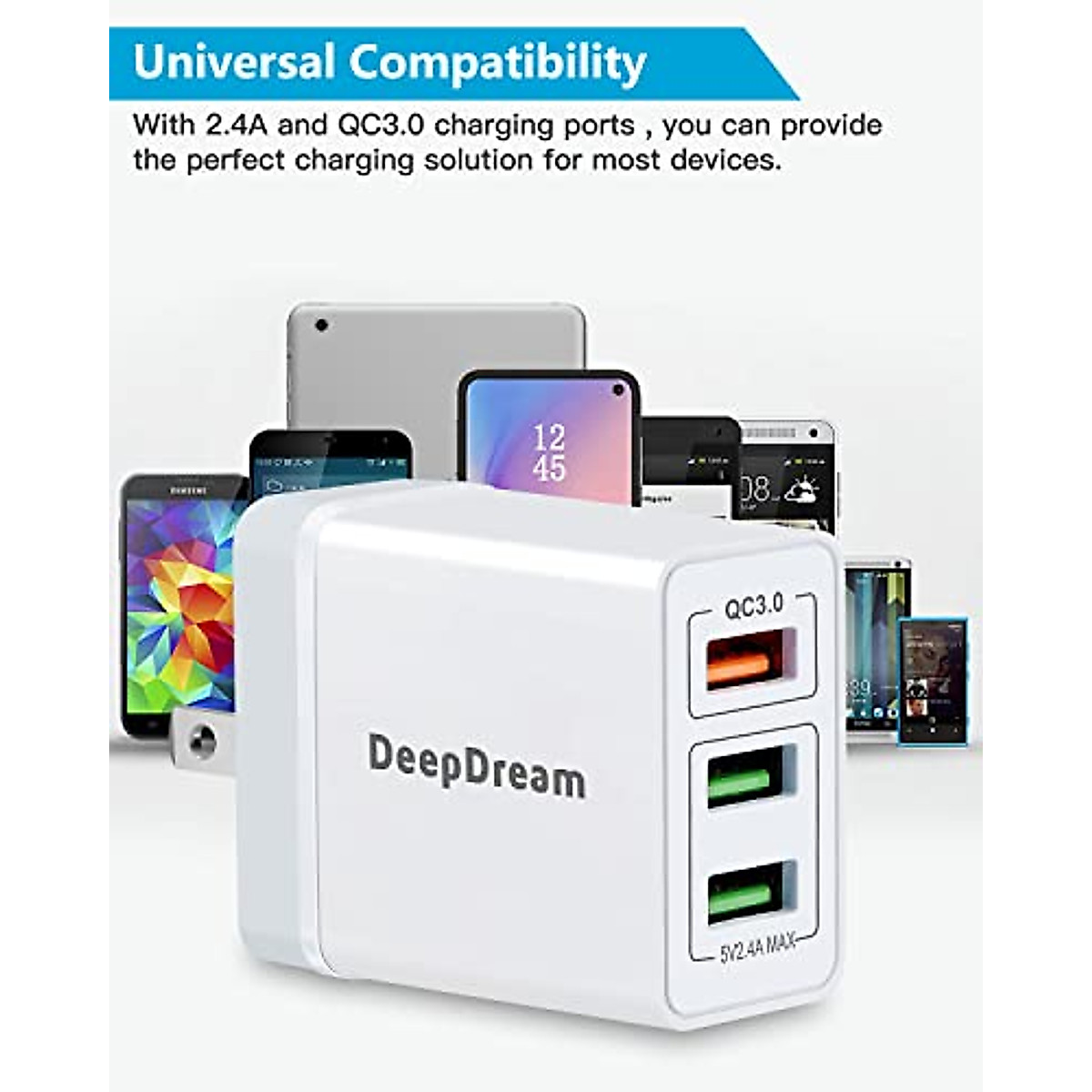 2 Pack USB Quick Charge 3.0 Wall Charger 30W, Deep Dream Multiport USB Wall Charger Plug Adapter, Fast Charger Block Compatible with iPhone 12/11/Pro/XS Max/XR/8/8+/Galaxy S10/S9/S8/Plus/Note 9/8