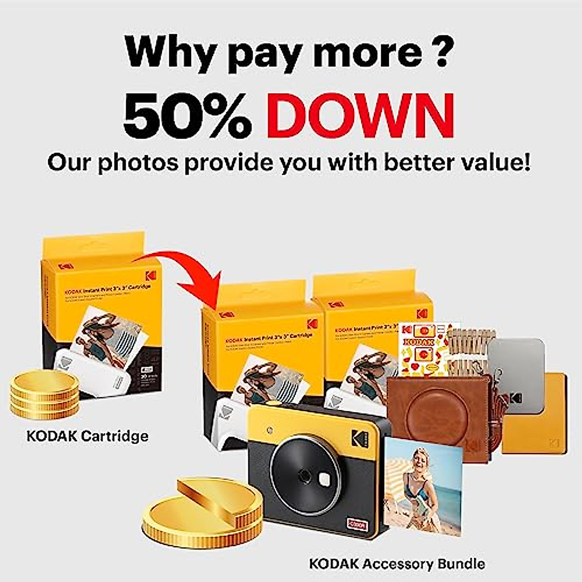KODAK Mini Shot 3 Retro 4PASS 2-in-1 Instant Digital Camera and Photo Printer (3x3 inches) Initial 8 Sheets + 60 Sheets Gift Bundle, Yellow (NOT Zink)