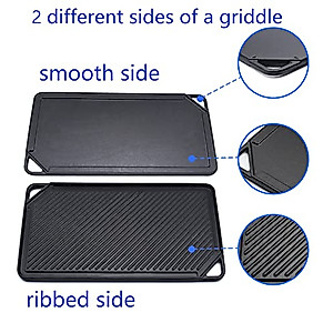 GasSaf Cast Iron Reversible Griddle, 20 Inch x 10.5 Inch Double Sided Grill Pan Perfect for Gas Grills and Stove Top