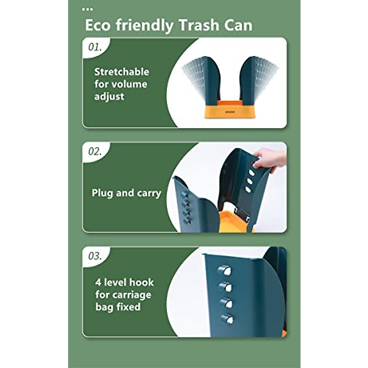 Eco Friendly Trash Can, Trash Bags Holder, Adjustable Size Rubbish bin (Grey Blue + Orange Blue)