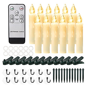 Daord Flickering Flameless Window Candle LED Christmas Tree Candle Lights Warm White Battery Operated Electric Taper Candles with Remote Perfect for Home Garden Wedding Parties Decor (12 PCS,Ivory)