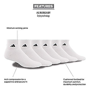 adidas Men's Athletic Cushioned Quarter Socks (6-Pair), White/Black, Large