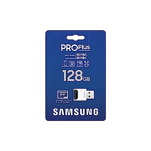 SAMSUNG PRO Plus microSD Memory Card + Reader, 128GB MicroSDXC, Up to 180 MB/s, Full HD & 4K UHD, UHS-I, C10, U3, V30, A2 for Android Phones, Tablets, GoPRO, DJI Drone, MB-MD128SB/AM, 2023
