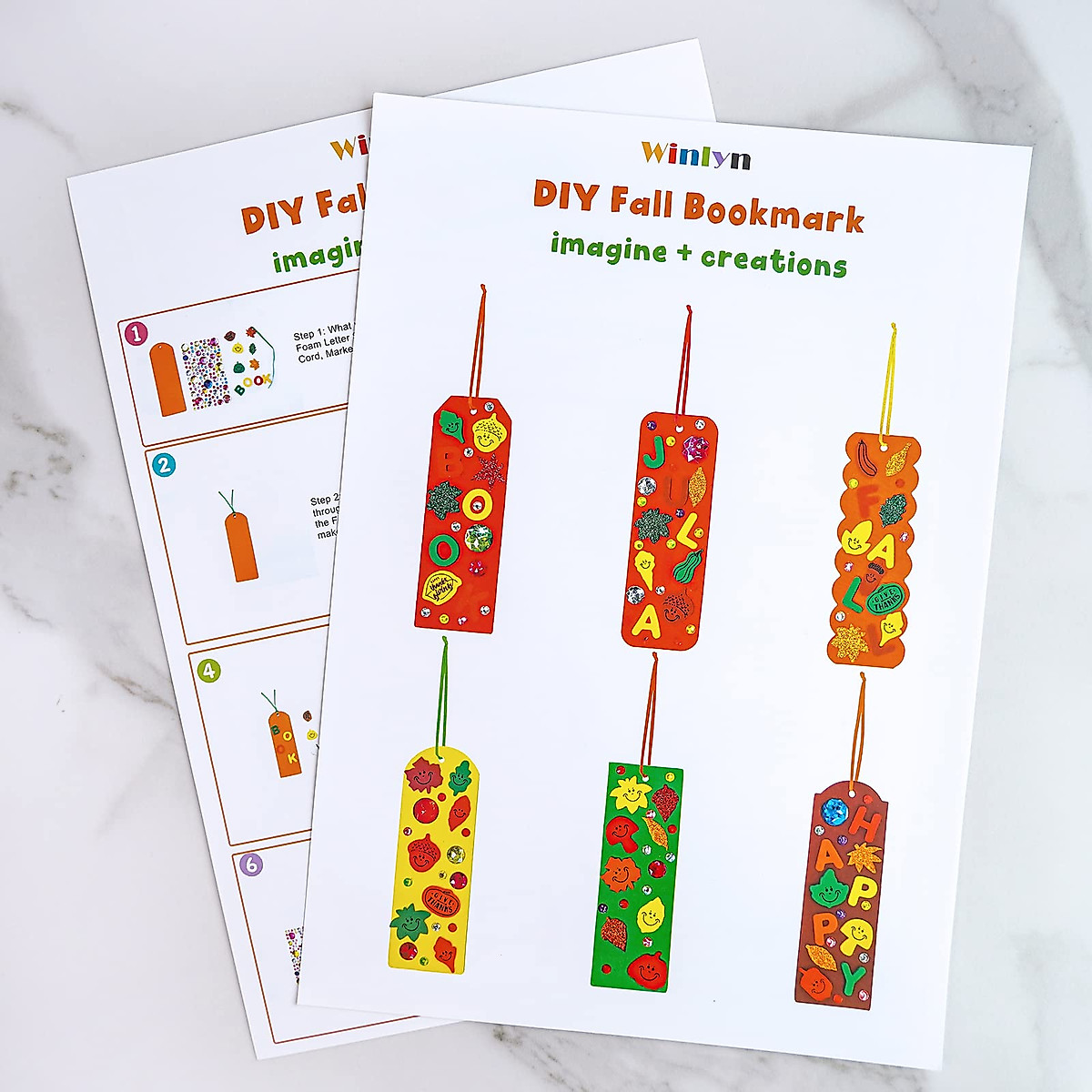 Winlyn 36 Sets Fall Craft Kits Fall Kids Crafts DIY Fall Bookmarks Decorations Art Sets Smiling Autumn Leaf Pumpkin Foam Stickers Arts and Crafts for Kids Thanksgiving Halloween Classroom Activities