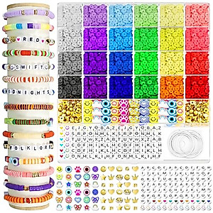 ARTDOT 5342 PCS Clay Beads for Friendship Bracelets Making Kit, 24 Rainbow Colors Jewelry Making Supplies Heishi Beads with Elastic String and Organizer Gifts for Teen Girls Ages 6 7 8 9 10 11 12