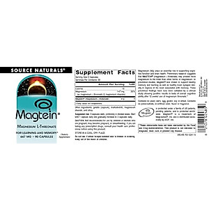 Source Naturals Magtein Magnesium L-Threonate 667mg Supports Focus, Mood, Healthy Memory, Cognitive Function, Sleep* - 90 Capsules