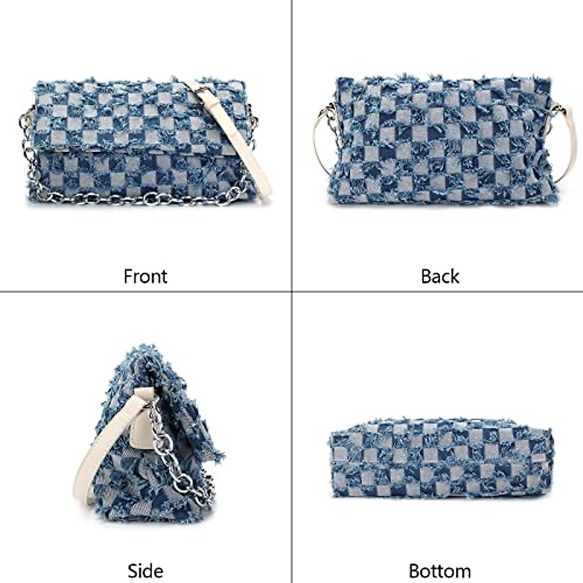 Denim Hobo Bag For Women Canvas Shoulder Tote Bag(Blue)