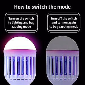 Bug Zapper Light Bulb 2 in 1 Mosquito Killer Lamp LED Electronic Insect & Fly Killer Indoor & Outdoor Insect Zapper insect traps, Fly Zapper Safe & Non-Toxic Silent & Effortless Operation pest control