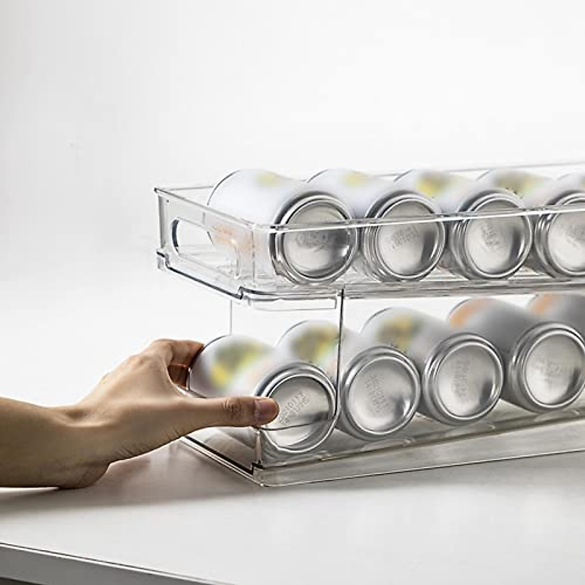 Rolling Can Organizers for Pantry, Soda Can Organizer for Refrigerator,Transparent Can Dispenser for Beer Soda Drink Organizer for Fridge Pantry