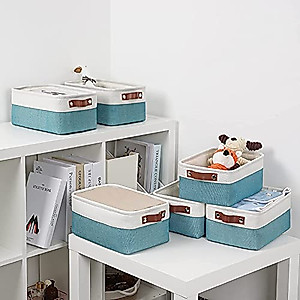 DULLEMELO Collapsible Bundle Baskets 3 Medium Baskets 15"x11"x9.5" + 6 Small Baskets 11.8"x7.9"x5.1"（White&Teal)