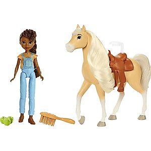 Mattel Spirit Untamed Pru Doll (Approx. 7-in) & Chica Linda Horse (Approx.8-in) with Long Mane, Saddle, Brush, Apple Treat, Great Toy for Ages 3 Years Old & Up