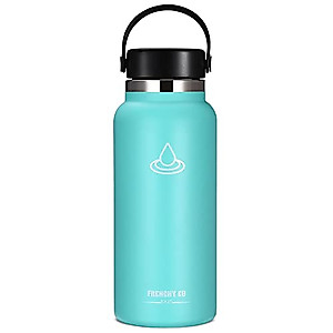 Frenchy EU Sports Water Bottle - 32 OZ, lids, Stainless Steel, Vacuum Insulated, Wide Mouth, Leak Proof, Reusable, Ecologique (Pacific)