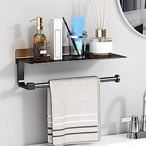 Danpoo Black Paper Towel Holder Wall Mount for Kitchen, Bathroom Paper Towel Holder with Shelf, Aluminum(Matte Black)