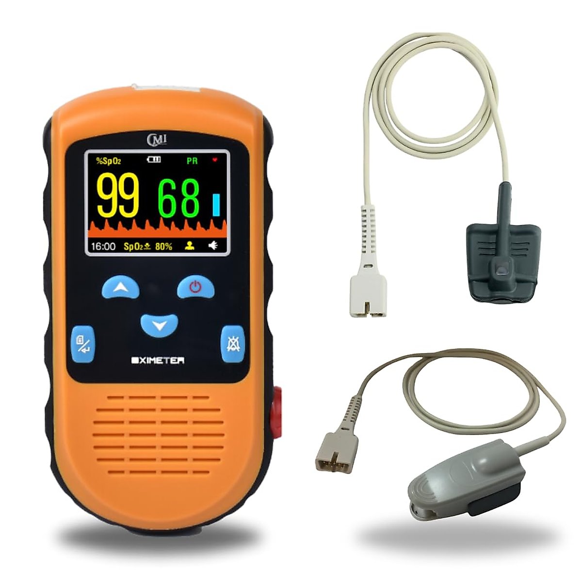 CMI Health Rechargeable Pulse Oximeter - Adult Finger Sensor for Continuous Monitoring & Spot-Checking - Adjustable Alarm for Pulse Rate and SpO2 Levels - Carry Case, AC Adapter Included