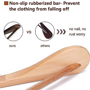 JS HANGER Wooden Suit Hangers, 6 Pack Extra-Wide Shoulder wood Coat Hangers with Non Slip Pant Bar, Extra Smooth and Splinter Free Natural Finish