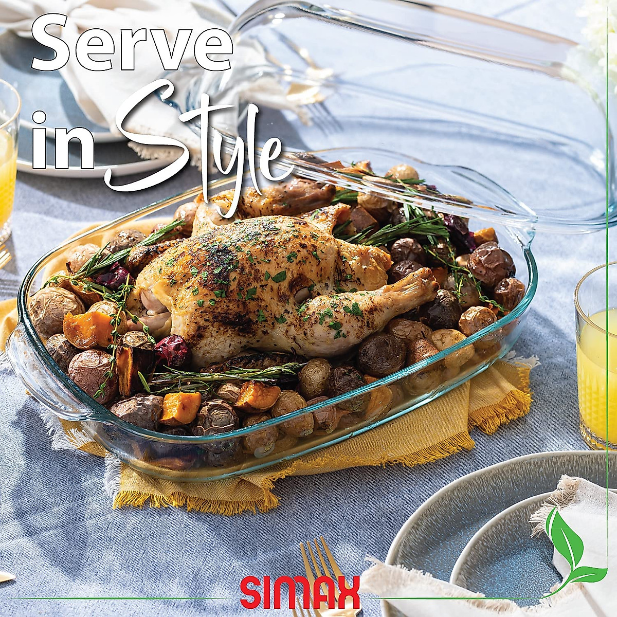 Simax Casserole Dish For Oven: Glass Baking Dish With High Lid Set – Microwave, Oven, and Dishwasher Safe Cookware – Borosilicate Glassware – 8 Qt. Large Baking Dish