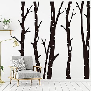 Shimeyao 7 Sheets Giant Tree Wall Decals Large Birch Tree Decals for Walls Woodland Forest Room Decor PVC Huge Size Wall Stickers for Nursery Living Room Decoration, 78.74 x 78.74 Inch (Black)