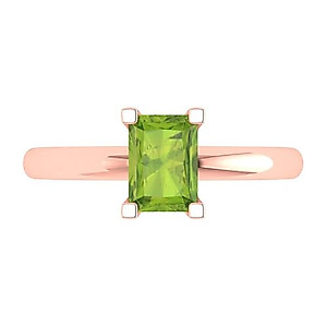 Clara Pucci 1.0 ct Emerald Cut Solitaire Natural Peridot Engagement Wedding Bridal Promise Anniversary Ring 18K Rose Gold Size 3.5