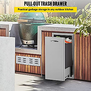 Mophorn Pull Out Trash Drawer 13.6Wx26Hx19.3D Inch Lower Sliding Rails Stainless Steel Roll Out Trash Bin Pull Out Tray Outdoor Kitchen Trash Drawer with Handle for BBQ Island Grill Station