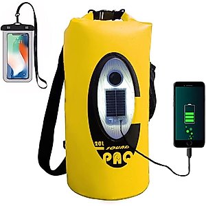 ztarx Waterproof Dry Bag Speaker, Dry Bag Backpack with Bluetooth Speaker Solar Powered and USB Powered 20L Roll Top Dry Sack Keeps Gear Dry for Kayaking, Rafting, Boating,Camping (Yellow-2.1)