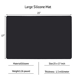 Gartful Silicone Mats for Kitchen Counter, Thicker 0.06", 25 x 17 inches Multipurpose Table Mat, Silicone Pad Desk Work Mat, Nonstick Nonskid Heat-Resistant Pad, Placemat, Black