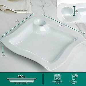 Il Bel Piatto 12-inch Premium Elegant Italian Porcelain Plates with Sauce Compartment - Premium Dining Plates Made in Italy (White, 4 Pieces)