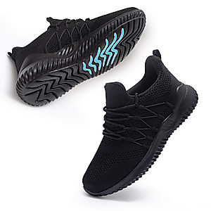 Non Slip Walking Shoes for Women - Slip on Sneakers Lightweight Fashion Casual Tennis Shoes All Black Size 10.5
