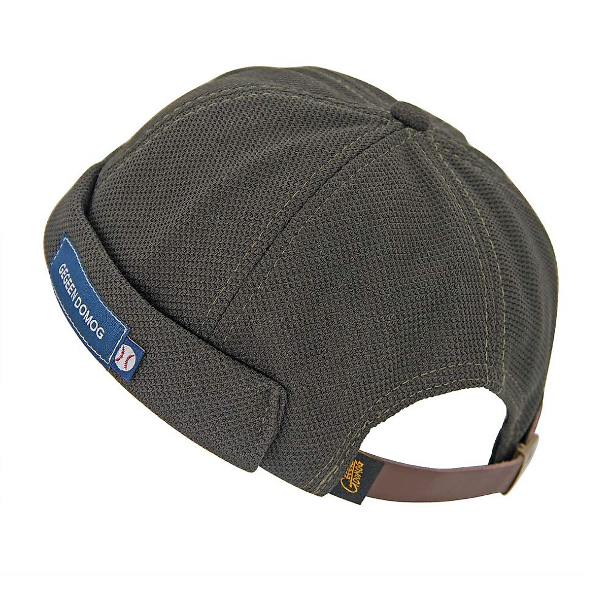 Breathable Docker Beanie Hat Adjustable Leather Buckle Vintage Style Brimless Cuff Watch Cap (21.6-23.6" Head Circumference, DarkGreen)