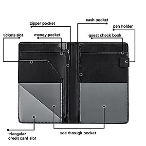 Black Server Books For Waitress/Waiter Book with Zipper Money Pocket,Cute Waitress Books Organizer Accessories Fit Server Aprons Note Pads (Black)