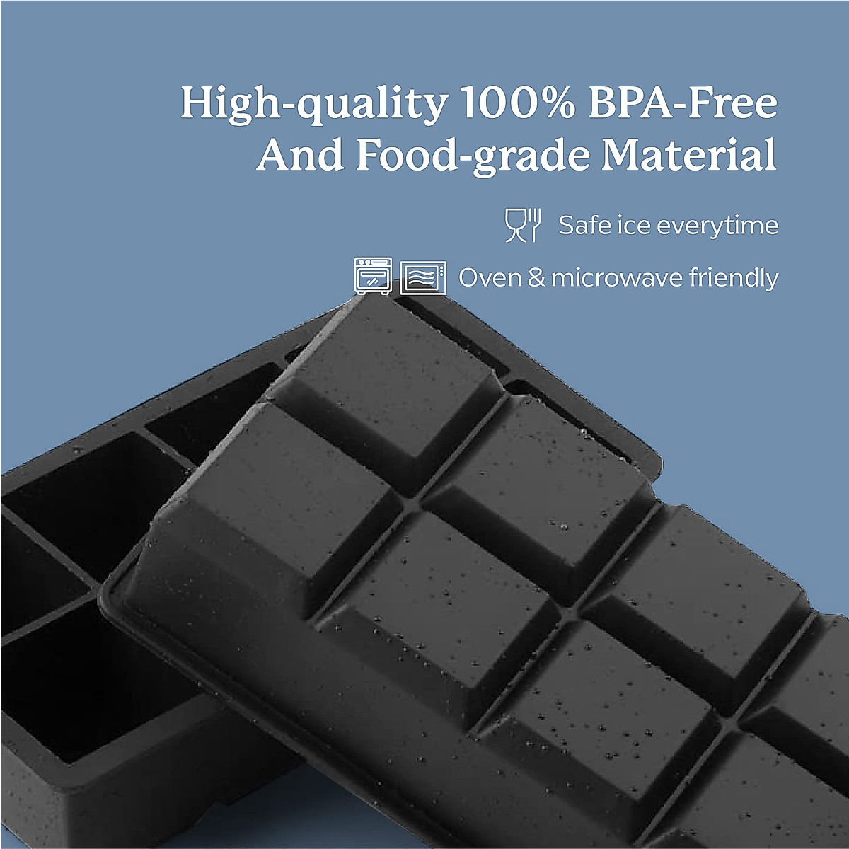 Samuelworld Large Silicone Ice Cube Tray Molds, 2-Pack, Big 2 Inch Cubes - Food Grade, Flexible, 8 Cavity Easy Release Slow Melting Ice for Whiskey, Cocktails, Gifts & Christmas - Black