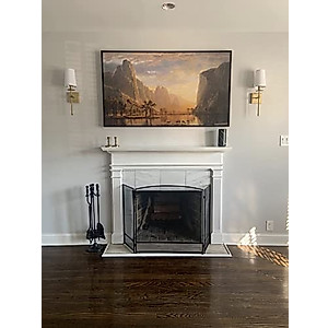 Rocky Mountain Goods 5 Pcs Fireplace Tool Set Black 31” Large - Shovel, brush, poker, tongs, stand - Heavy duty wrought iron tools with decorative finish - Ergonomic Ball handles