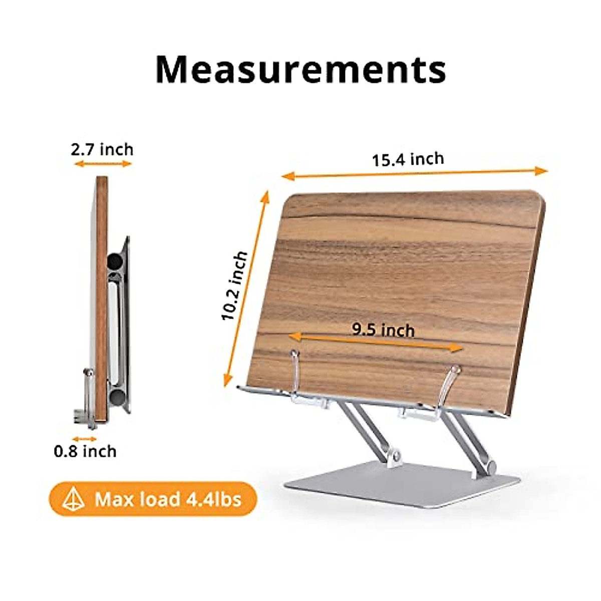 SupeDesk Book Stand for Reading,Book Holder,Display Stand,for 5-8.5"Book,Wood,Laptop Stand for 12-17"laptop/6-13"Tablet&Ereader,Tiltable,Height Adjustable,Foldable,Study,Cook,Max Load 4.4lbs
