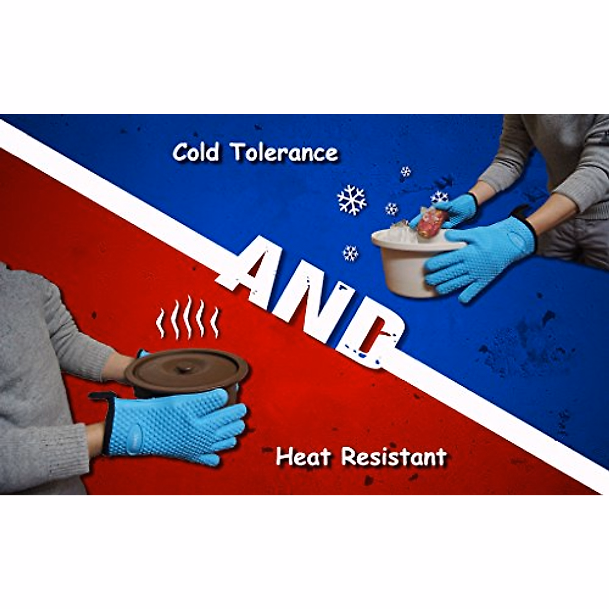 Loveuing Kitchen Oven Gloves - Silicone and Cotton Double-Layer Heat Resistant Oven Mitts/BBQ Gloves/Grill Gloves - Perfect for Baking and Grilling - 1 Pair (One Size Fits Most, Red)