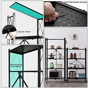 BRIGHTSHOW 5 Tier Storage Shelves Unit, Foldable Garage Shelving Metal Wire Shelf Rack, No Assembly Baker Rack Organizer Microwave Stand for Kitchen, Basement, Pantry, Laundry Room (5 tire Shelf)