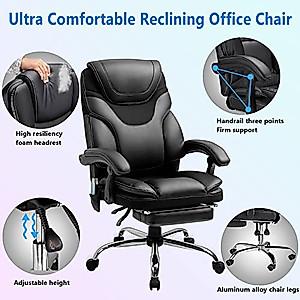 Massage Reclining Office Chair with Footrest, High Back Office Chair Computer Chair Home Office Desk Chair Ergonomic Executive Office Chair with Armrests, Adjustable Height/Tilt