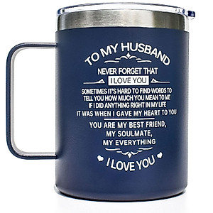 CHIUTUUY Personalized Gifts for Men, 14 OZ Stainless Steel Double Wall Insulated Coffee Mug/Tumbler with Lid and Straw, Funny Gifts for Him on Birthday, Anniversary, Valentine's Day (For Husband)